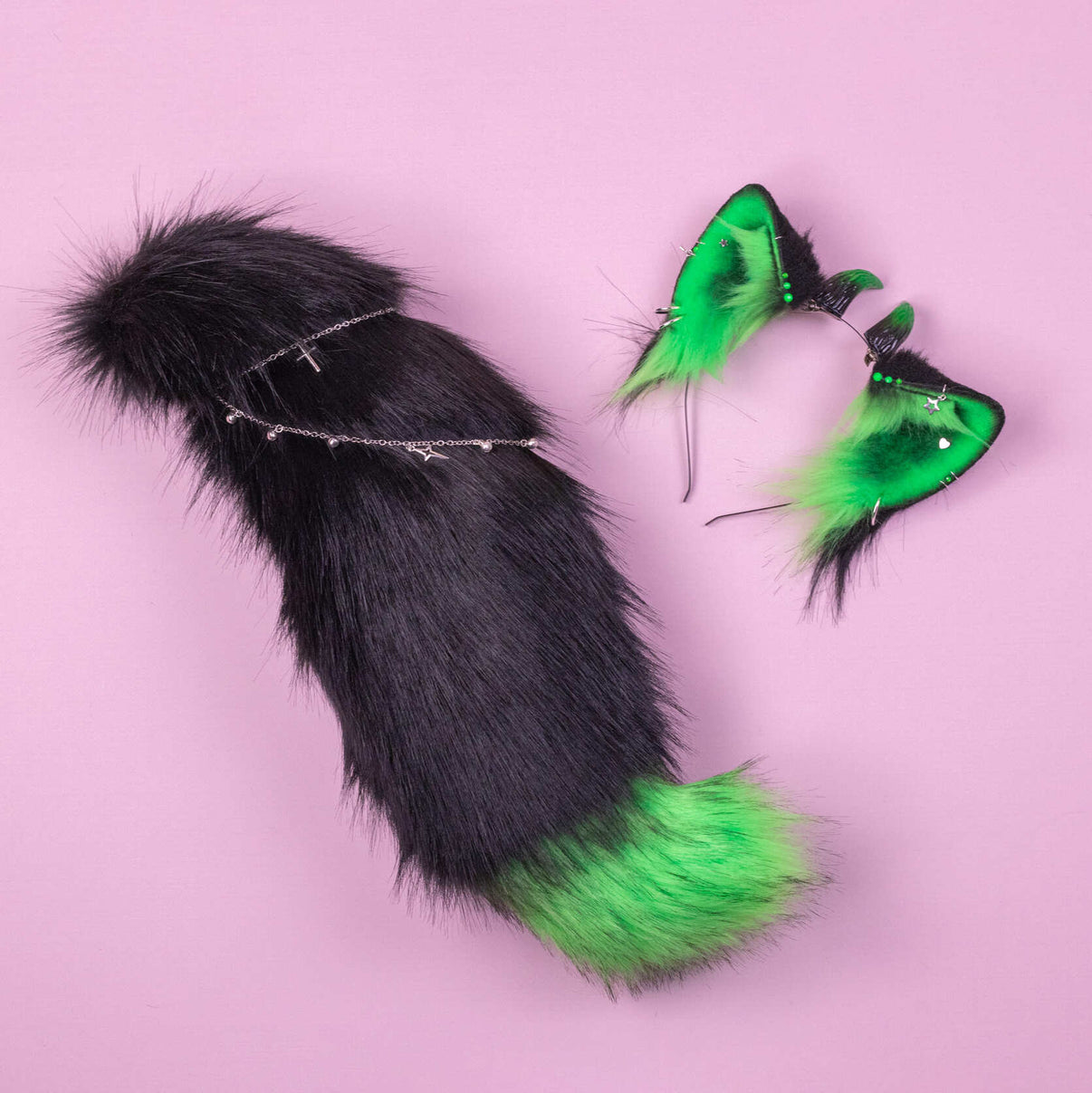 Neon Green Demon Foxy Ears and Tail Set – neko.to.mori